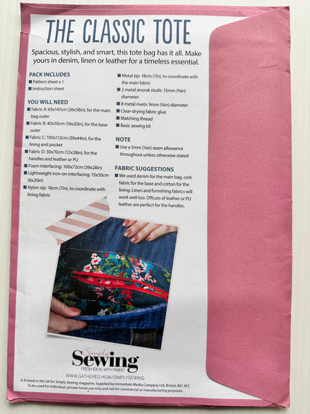 THE CLASSIC TOTE: Simply Sewing Magazine Sewing Pattern 2020? Uncut Un ...